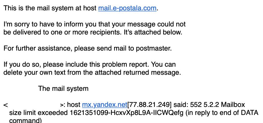Mailbox Size Limit Exceeded Hatas 